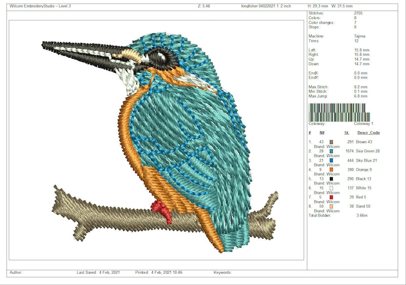 Kingfisher Machine Embroidery Design Tested | Etsy