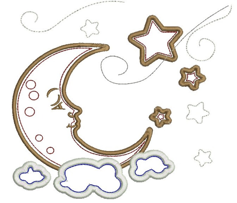 The Moon in the Clouds Applique Machine Embroidery Design - Etsy UK