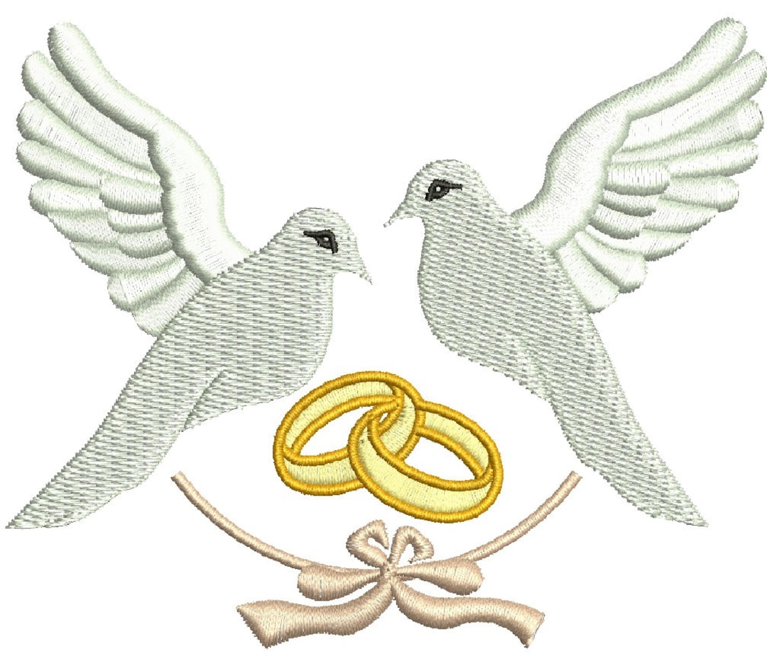 Two Pigeons and Wedding Rings Machine Embroidery Design, Instant ...