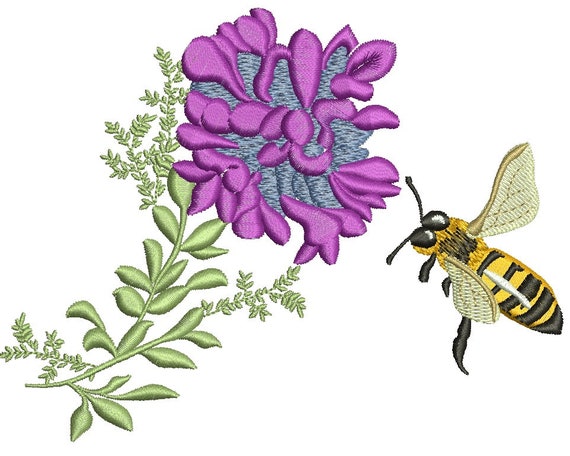 Flying Bee and Purple Flower Machine Embroidery Design | Etsy