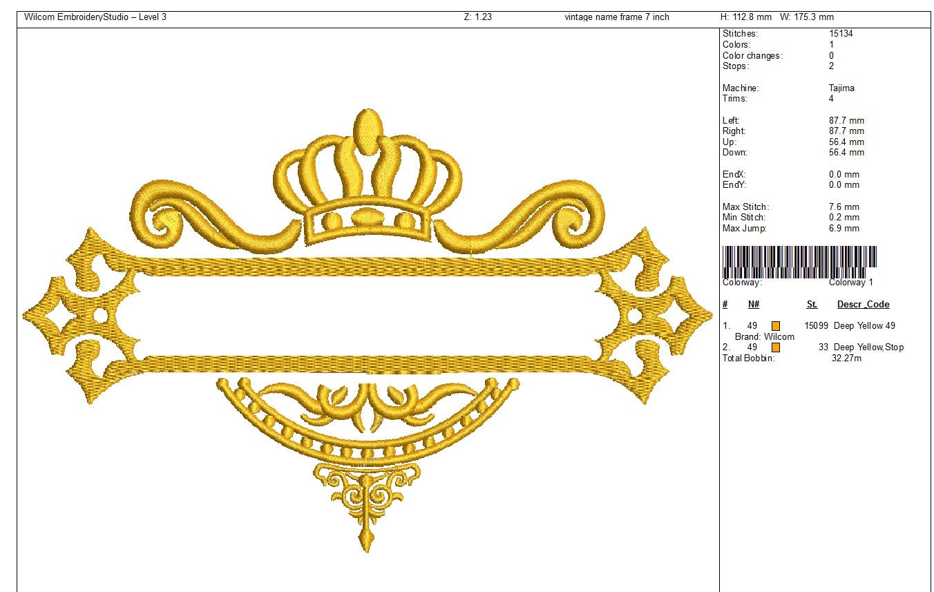 Vintage Name Frame With Crown and Patterne Machine Embroidery | Etsy