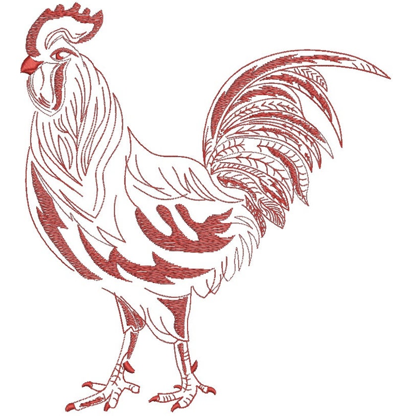 Red Work Rooster Machine Embroidery Design - Etsy
