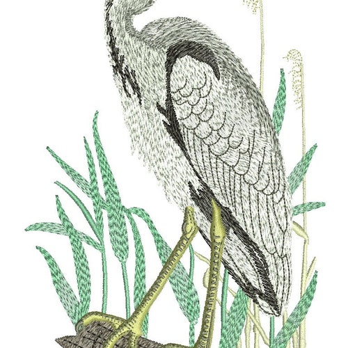 White Heron Embroidery Design - Etsy