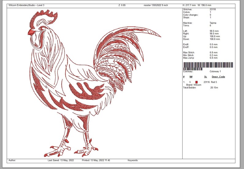 Red Work Rooster Machine Embroidery Design - Etsy