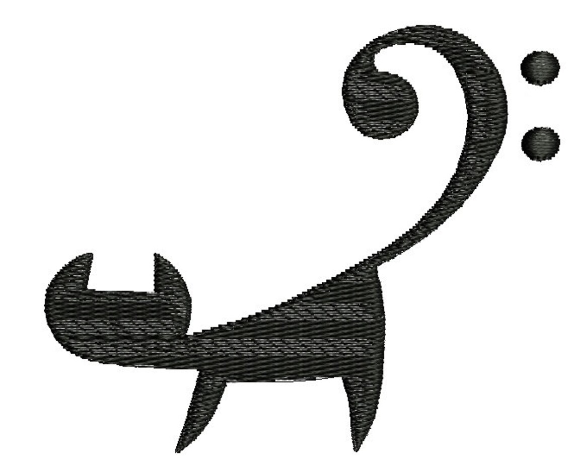 Cat Bass Clef Machine Embroidery Design Three Sizes - Etsy