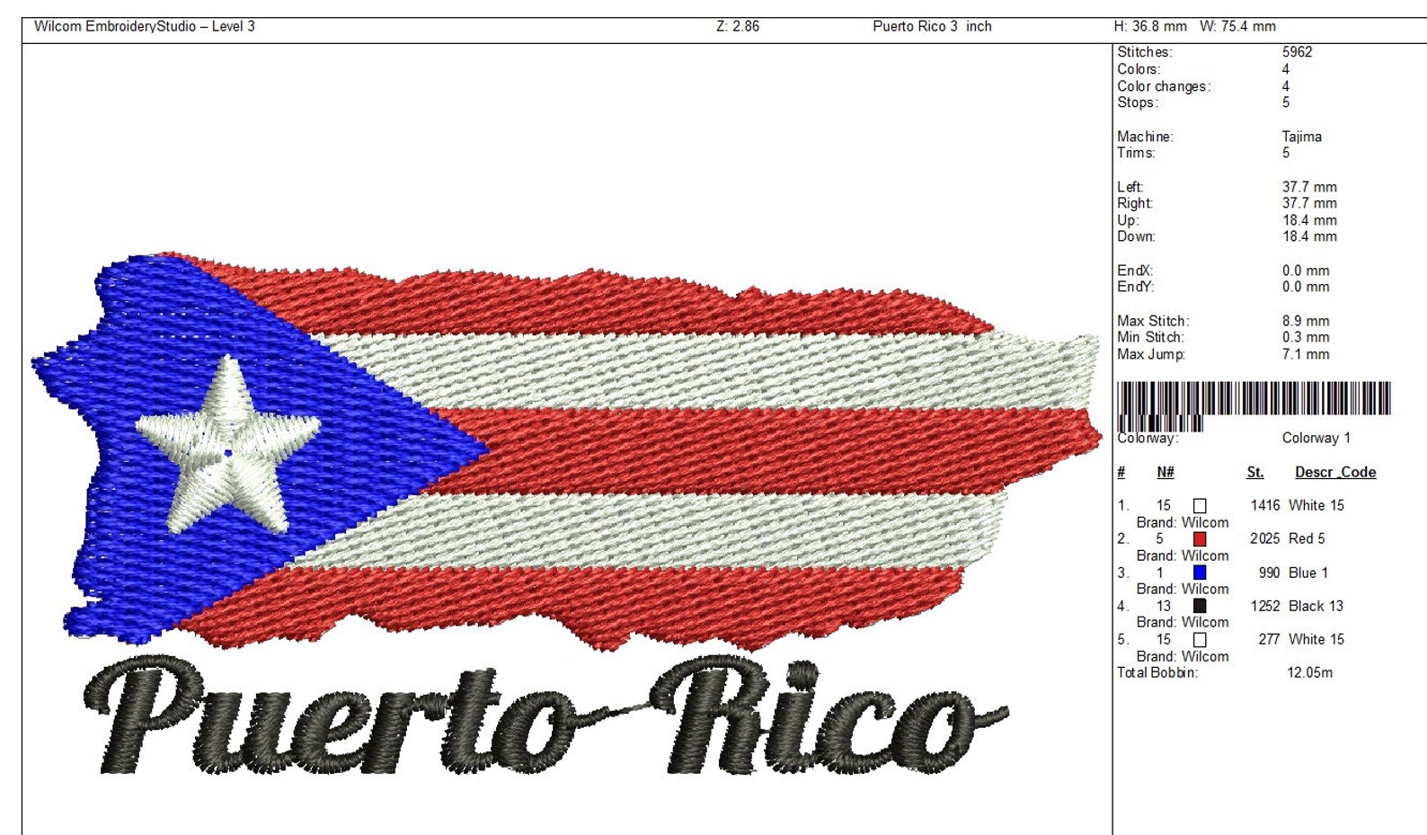Puerto Rico Flag Embroidery Design Machine Embroidery Design - Etsy