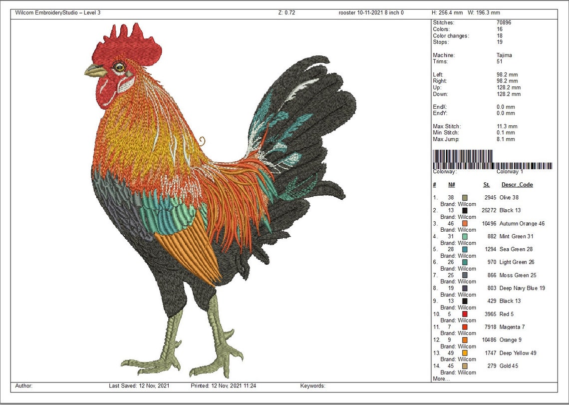 Rooster Machine Embroidery Design - Etsy