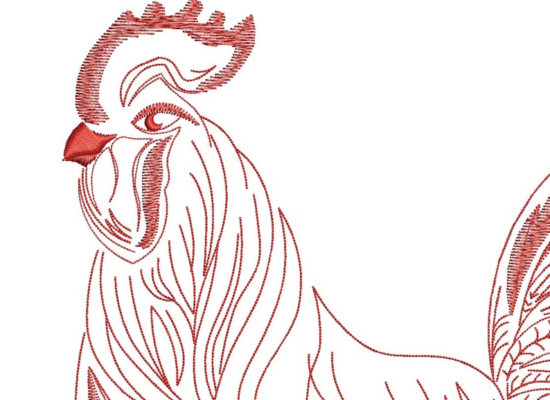 Red Work Rooster Machine Embroidery Design - Etsy