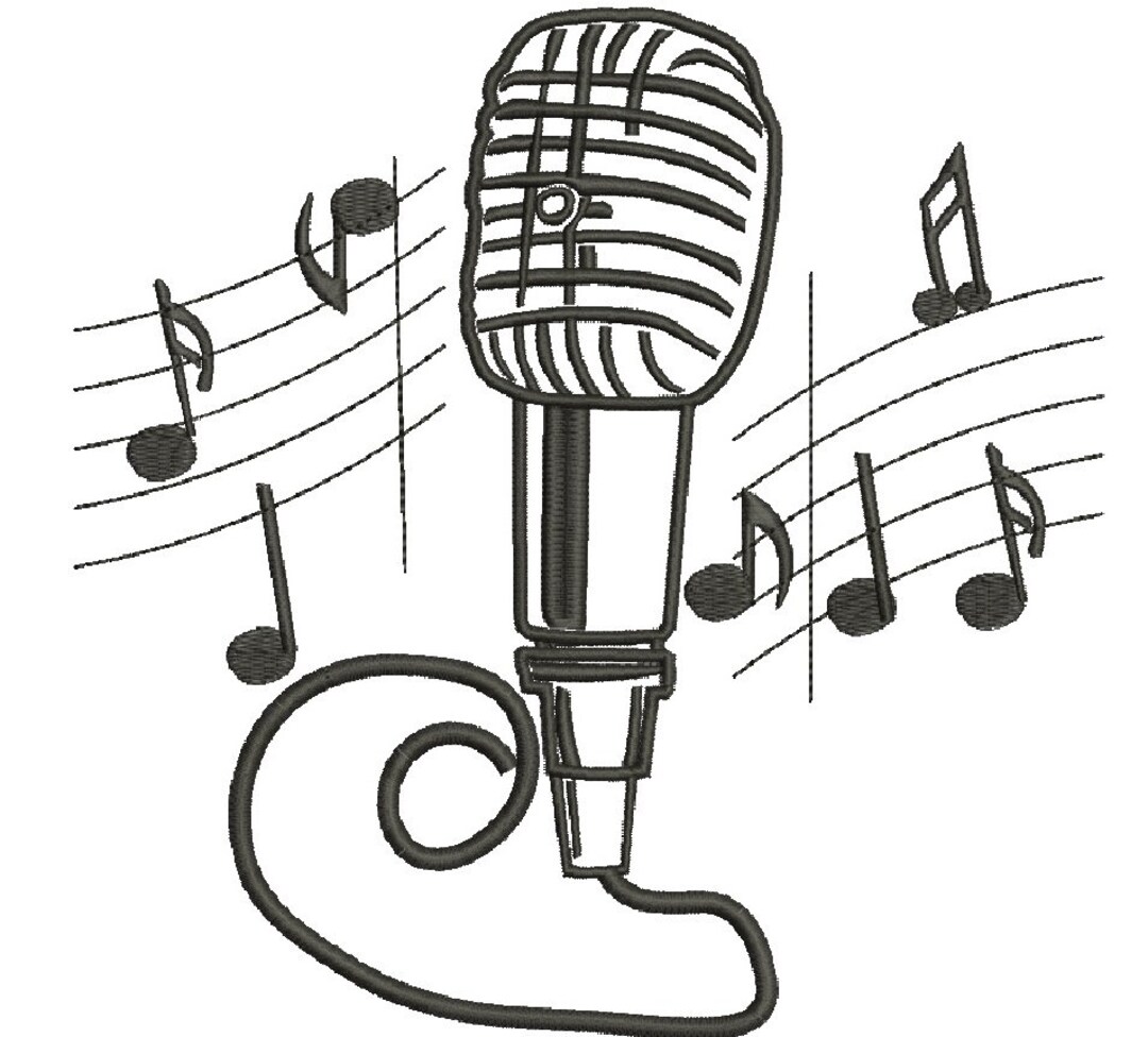 Microphone and Notes Machine Embroidery Design - Etsy