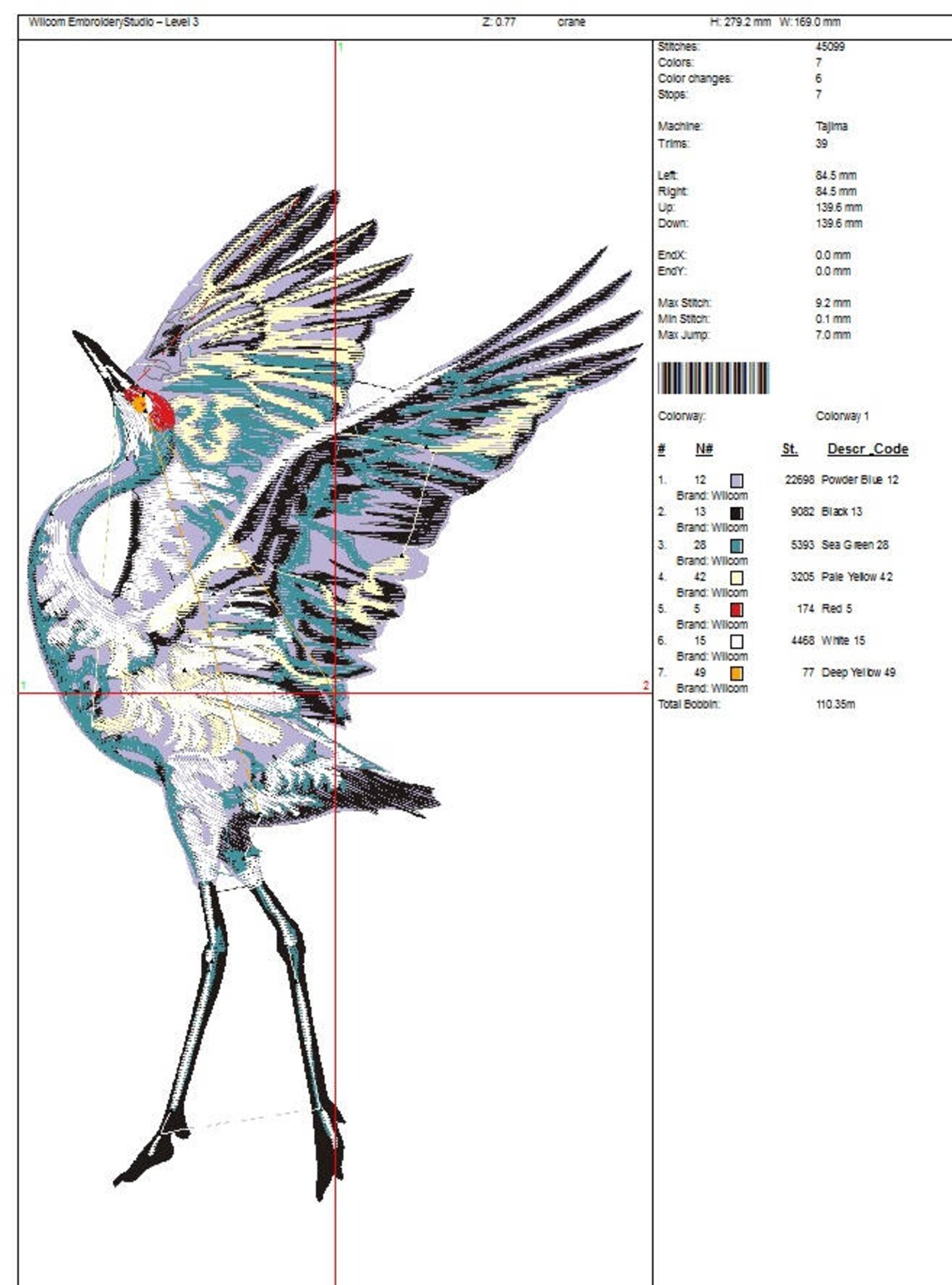 Crane Embroidery Design | Etsy