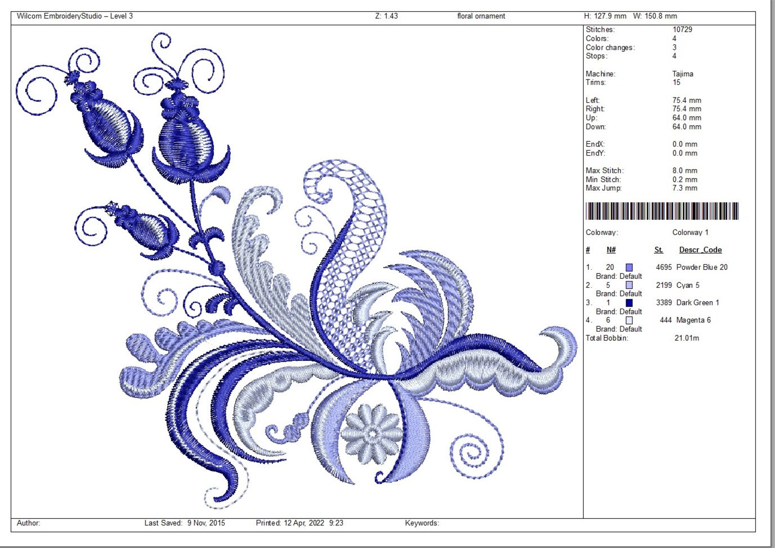 Floral Ornament in Blue Colors Machine Embroidery Design - Etsy