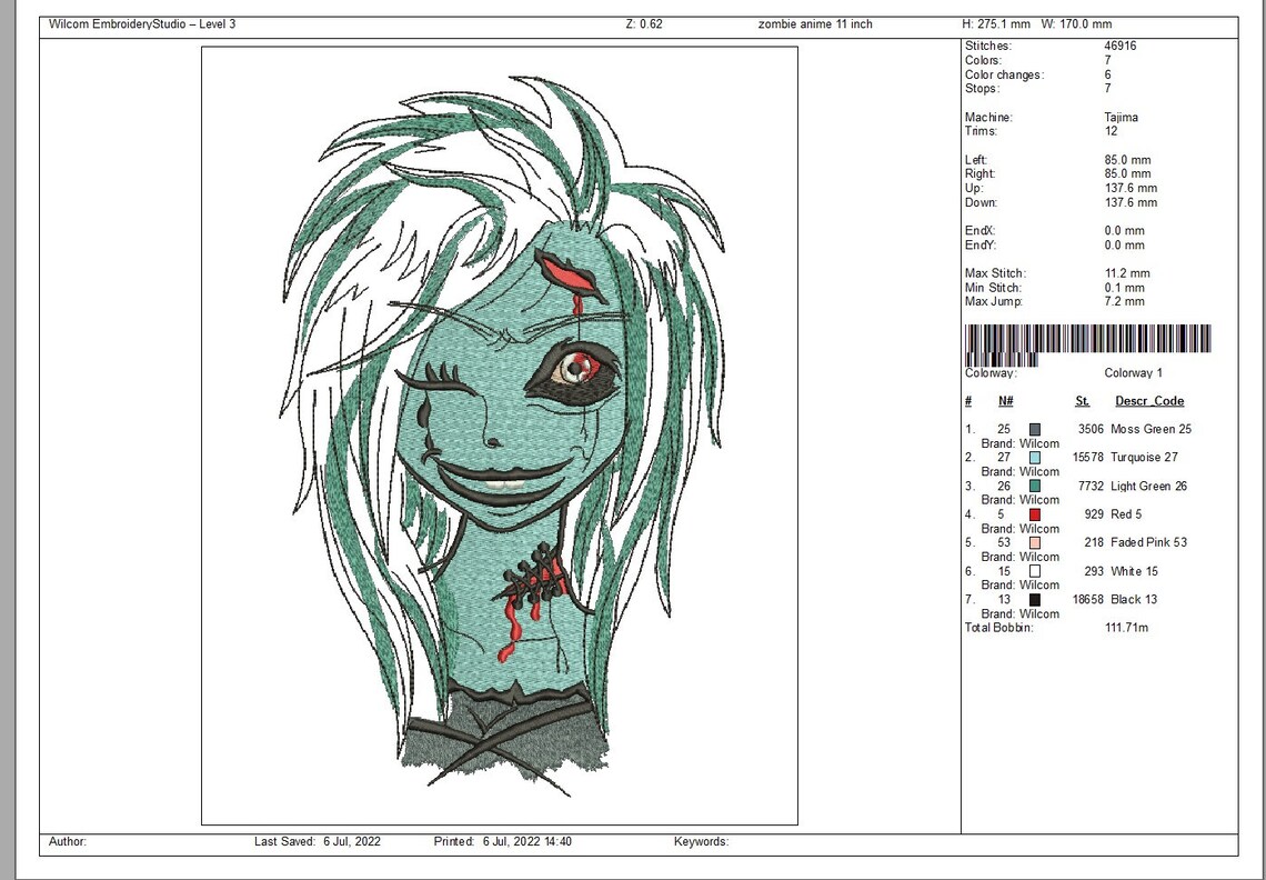 Zombie Anime Girl Embroidery Design Machine Embroidery Design - Etsy