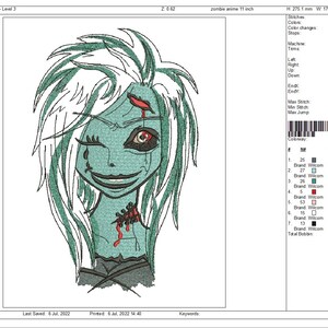 Zombie Anime Girl Embroidery Design Machine Embroidery Design Instant ...