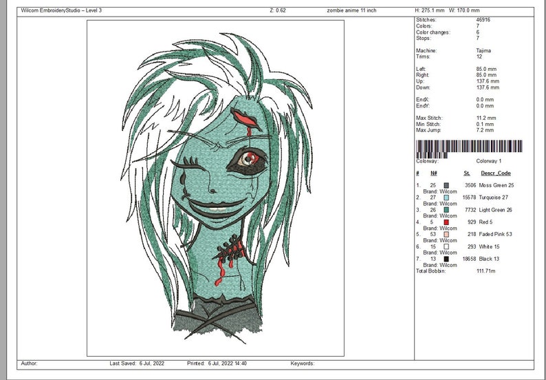 Zombie Anime Girl Embroidery Design Machine Embroidery Design - Etsy