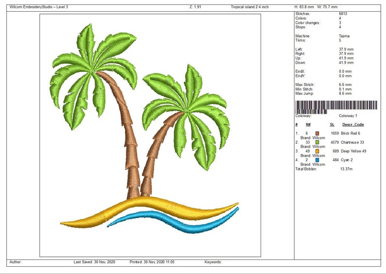 Tropical Island Embroidery Design Instantly Download | Etsy