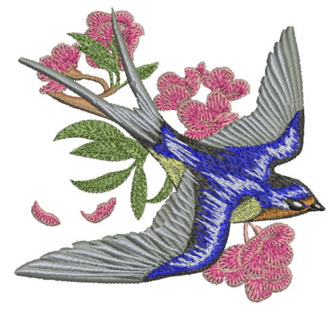 Swallow and a Sakura Bush Machine Embroidery Design Instant - Etsy