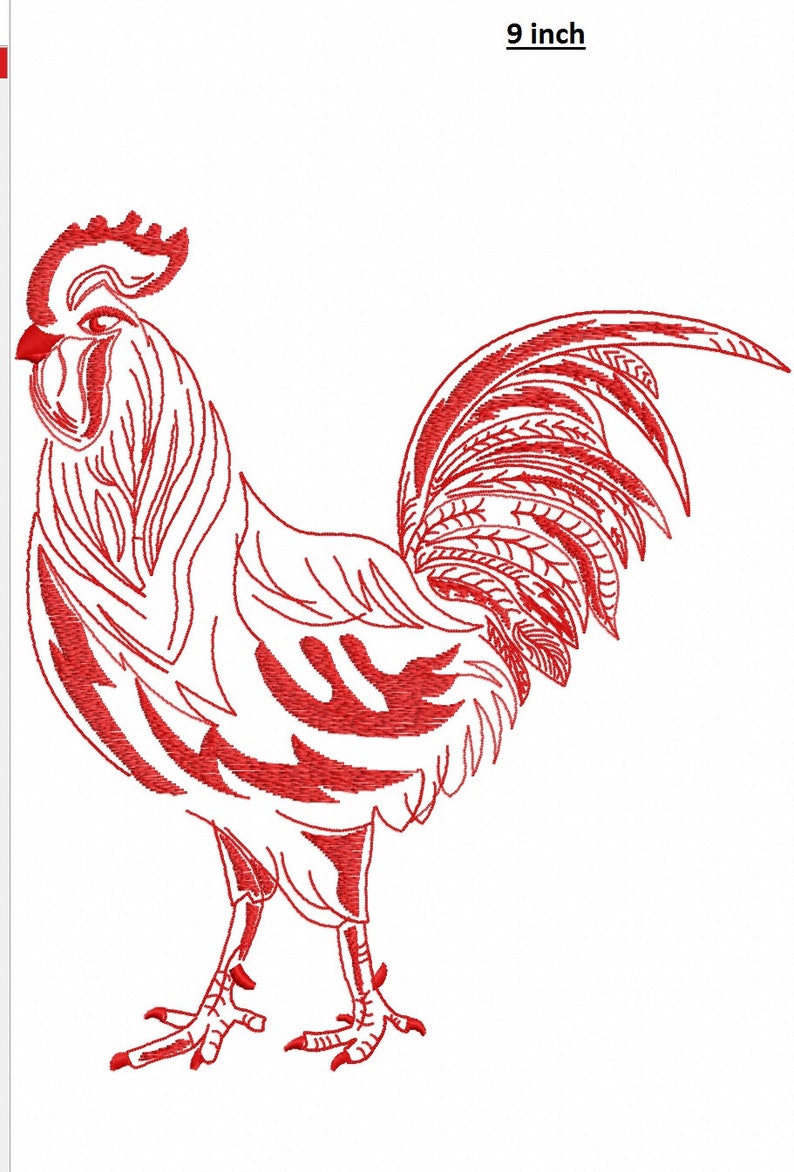 Red Work Rooster Machine Embroidery Design - Etsy