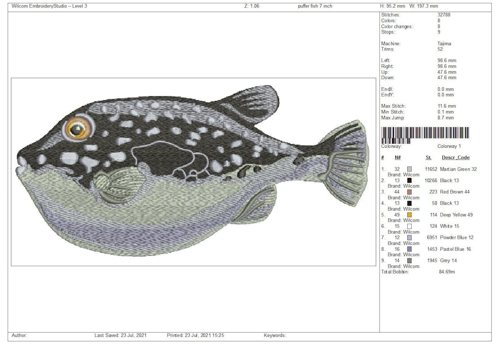 Puffer fish Machine Embroidery Design instant download | Etsy