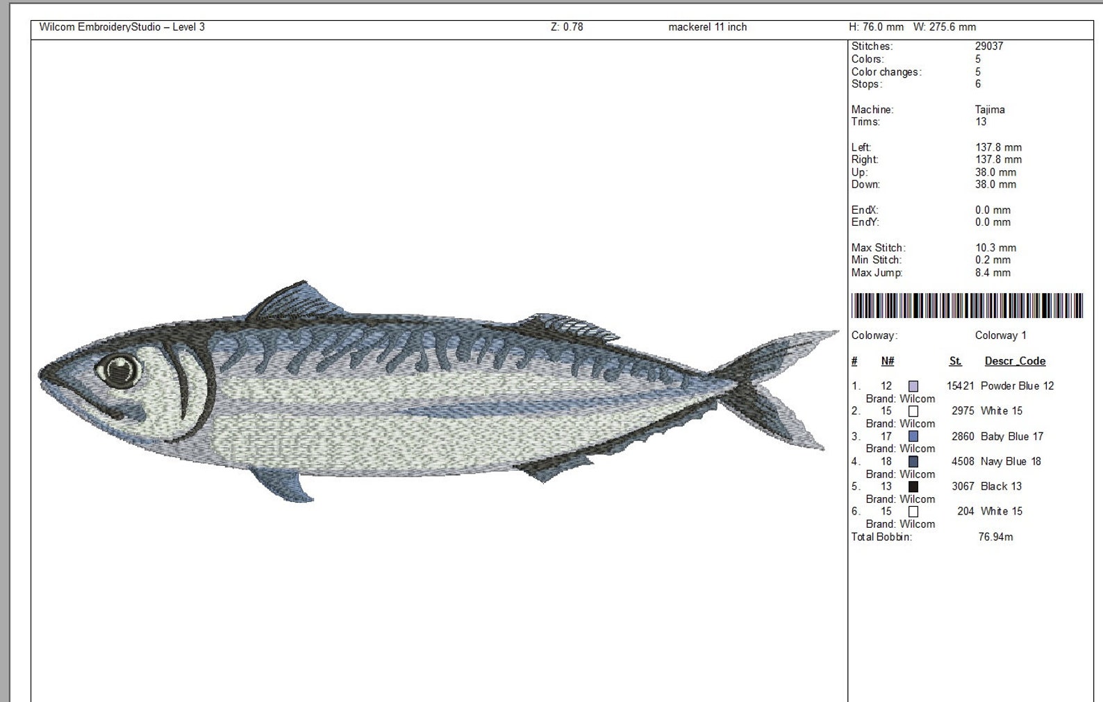 Mackerel Fish Machine Embroidery Design Instant Download | Etsy