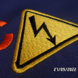 Electrician Sign Yellow Triangle and Lightning Machine Embroidery ...