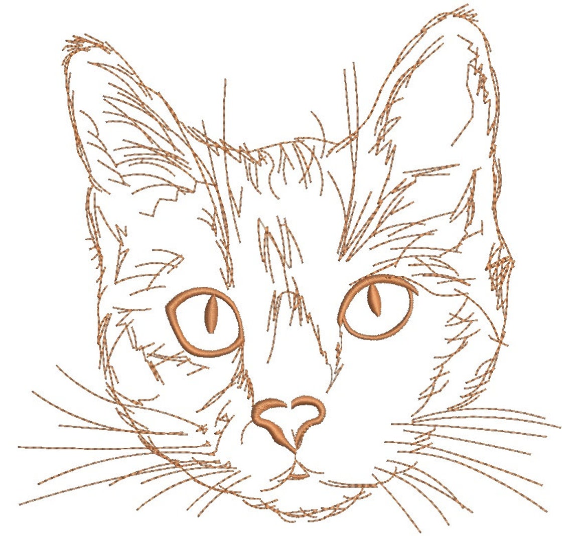 Red Work Cat 4 Sizes Machine Embroidery Designs - Etsy