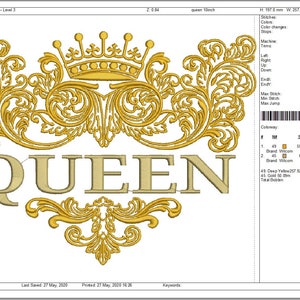 Queen Crown and Baroque Pattern Machine Embroidery Design Instantly ...