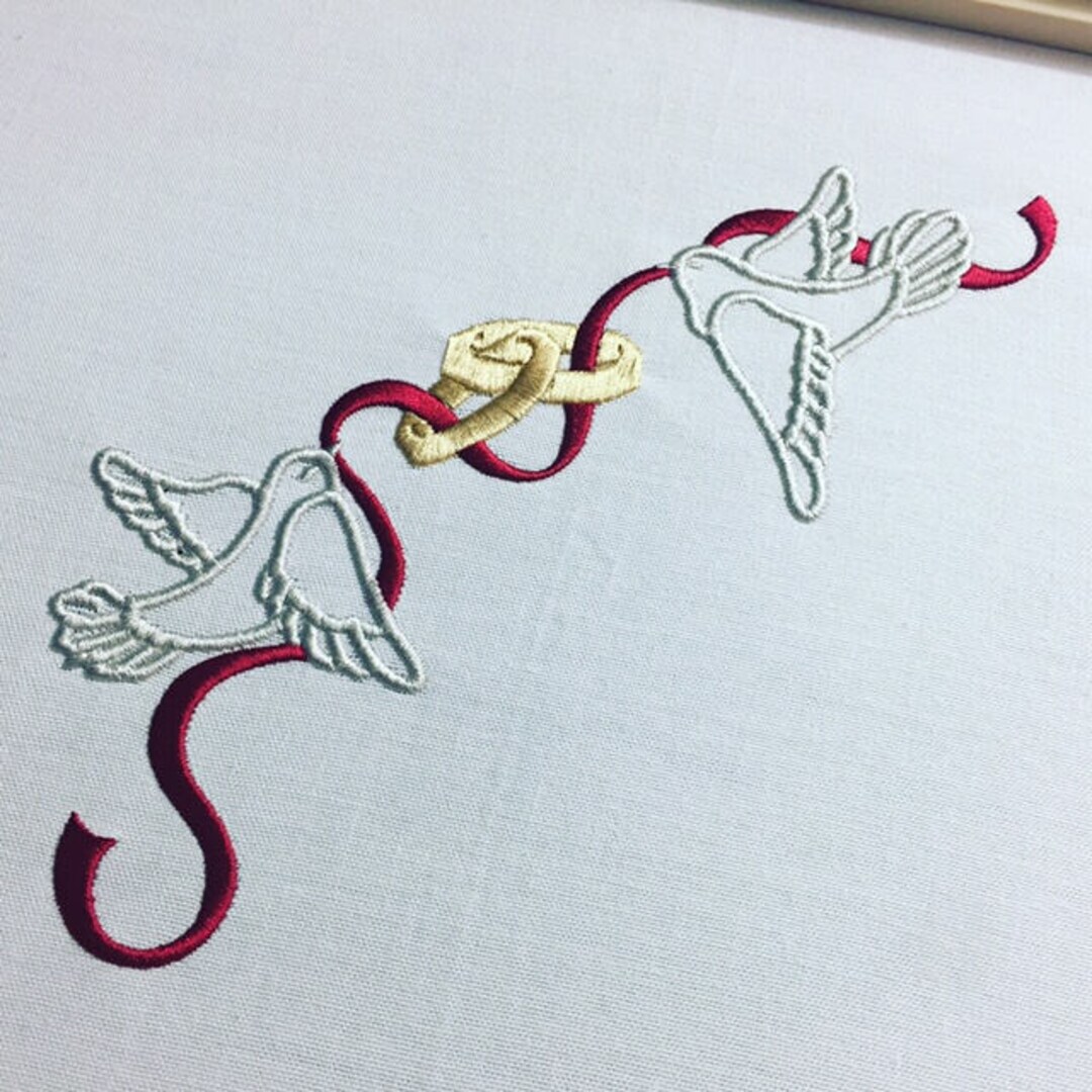 Doves With Wedding Rings and Ribbon - Machine Embroidery Design - Etsy