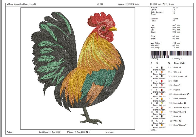 Rooster Machine Embroidery Design - Etsy