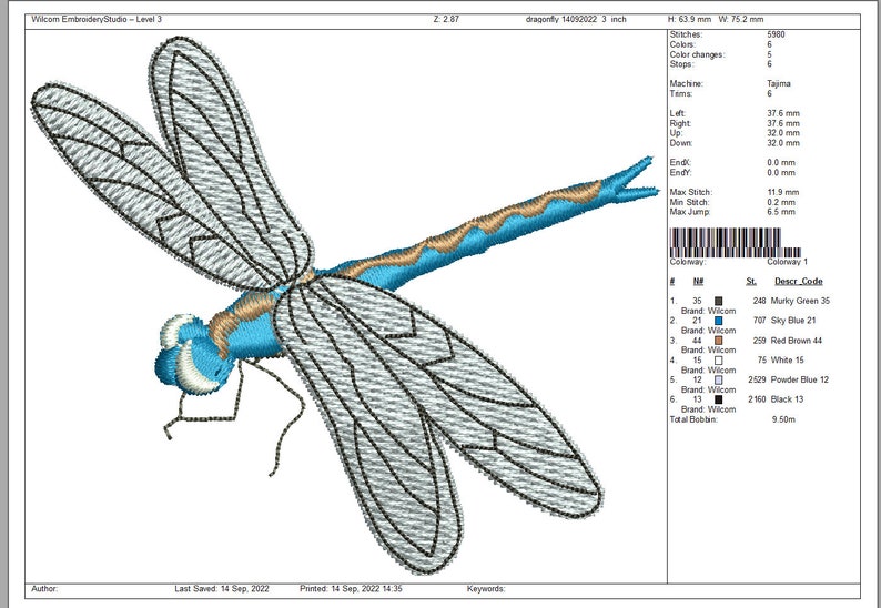 Blu Dragonfly Machine Embroidery Design - Etsy