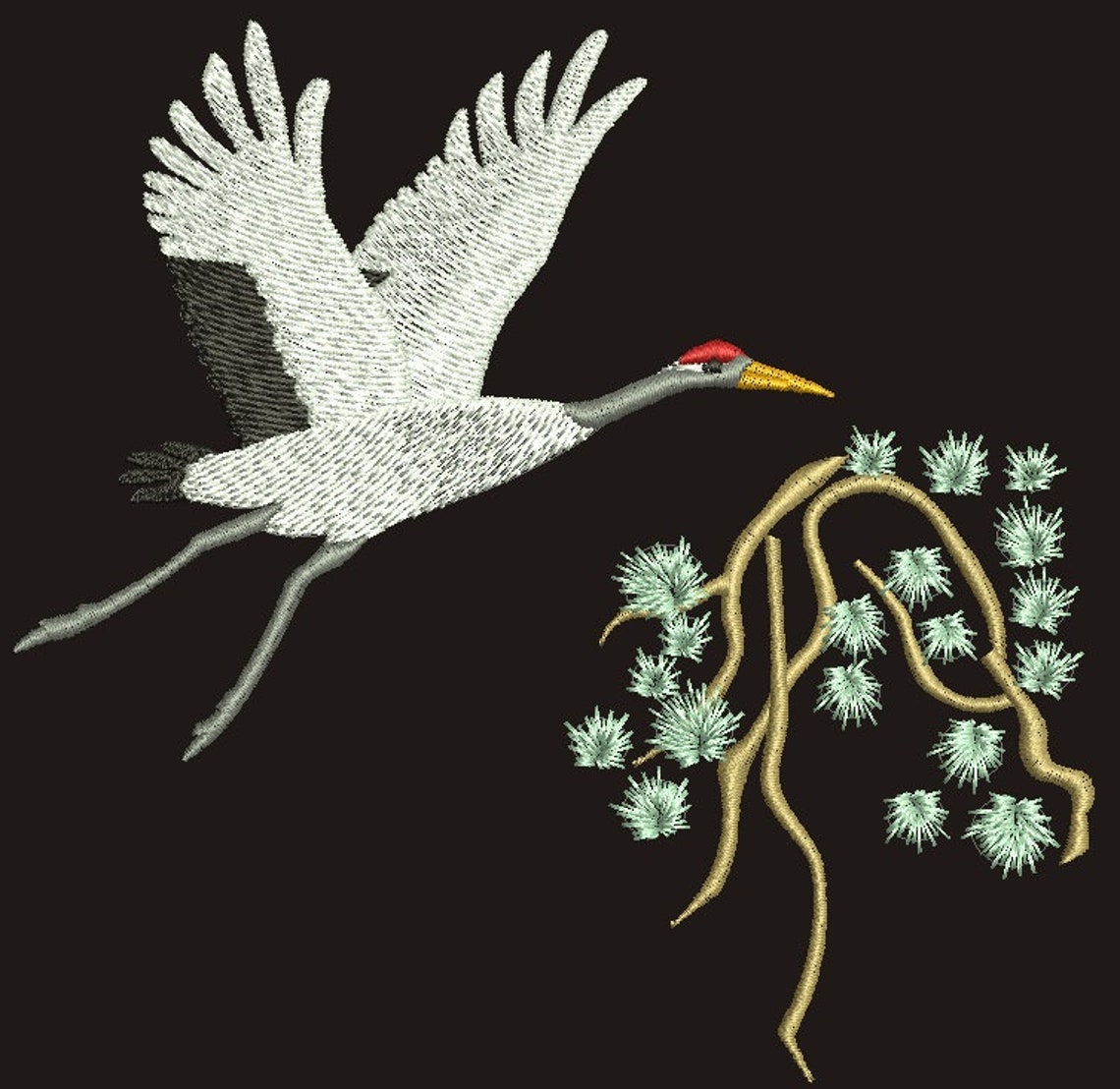 Japanese Crane and Pine Machine Embroidery Design - Etsy