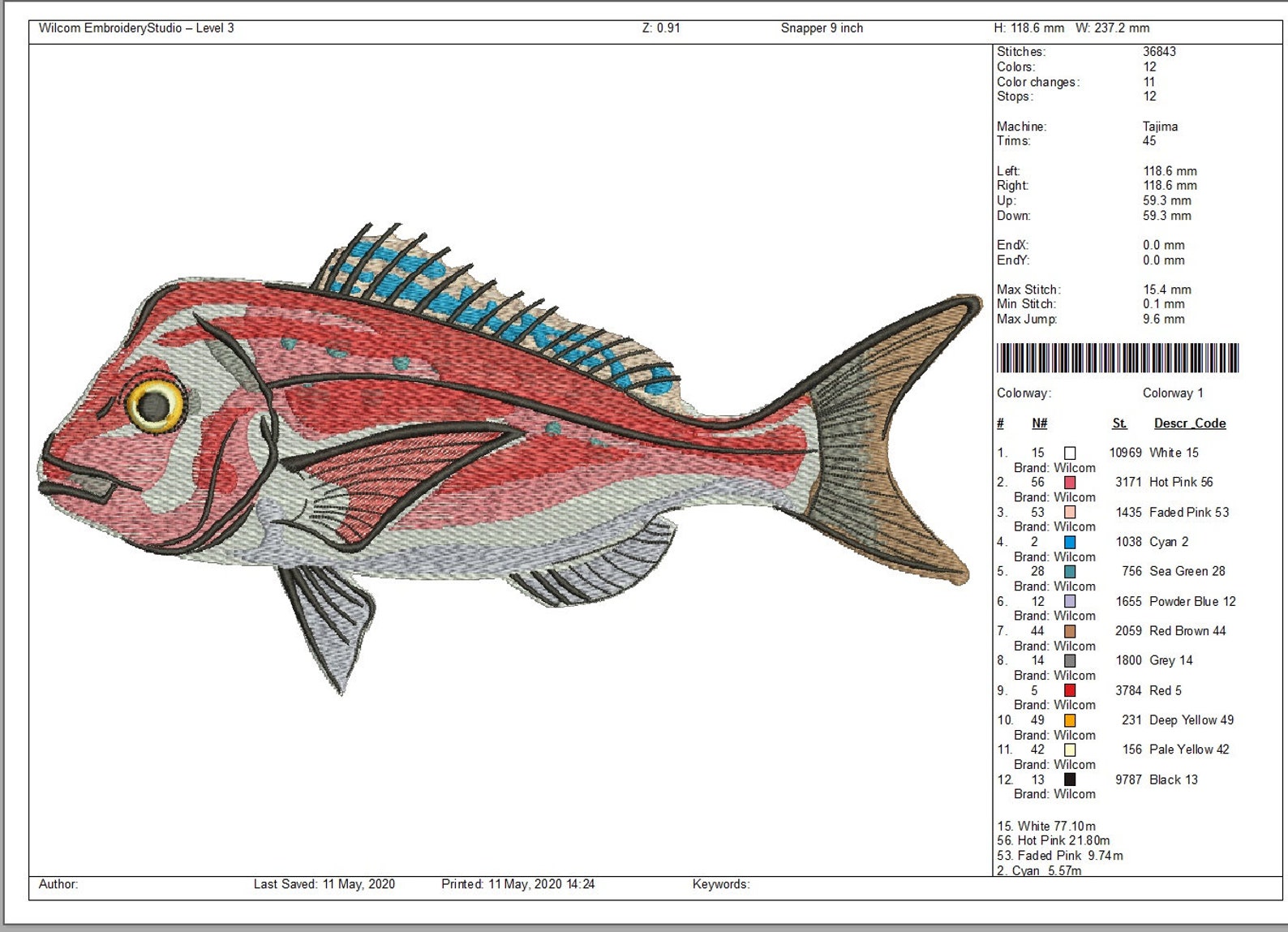 Red Snapper Fish Embroidery Design Instant Download Digital | Etsy