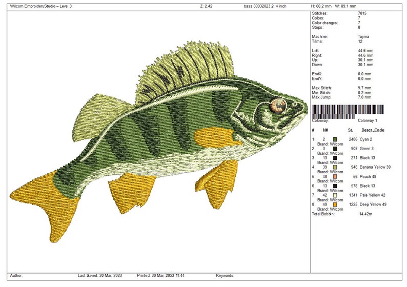 Bass Perch Machine Embroidery Design Instant Download - Etsy
