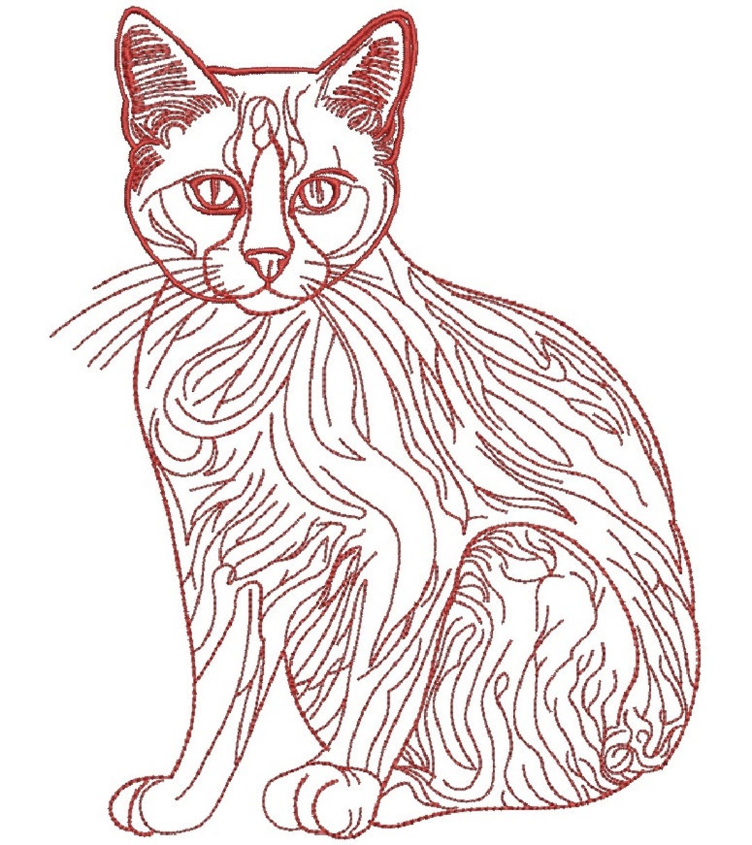 Cat Red Work Machine Embroidery Designs - Etsy