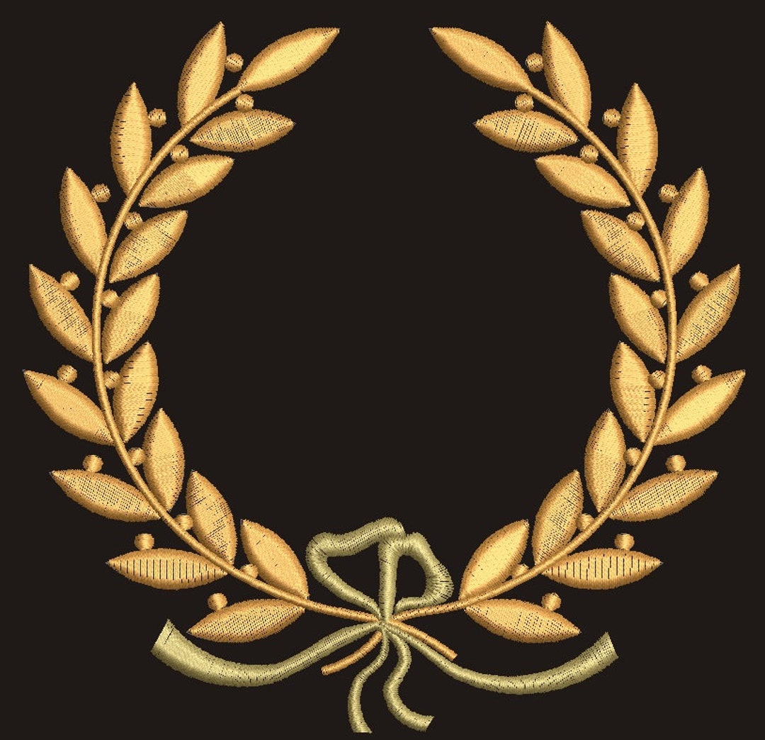 Golden Laurel Wreath and Bow Machine Embroidery Design, Design Tested ...