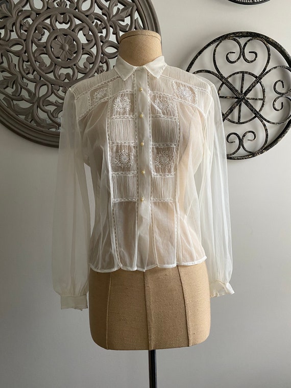 Vintage Alice Stewart Sheer Chiffon and Lace Blouse - Gem