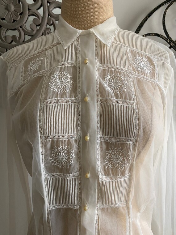 Vintage Alice Stewart Sheer Chiffon and Lace Blouse - Gem
