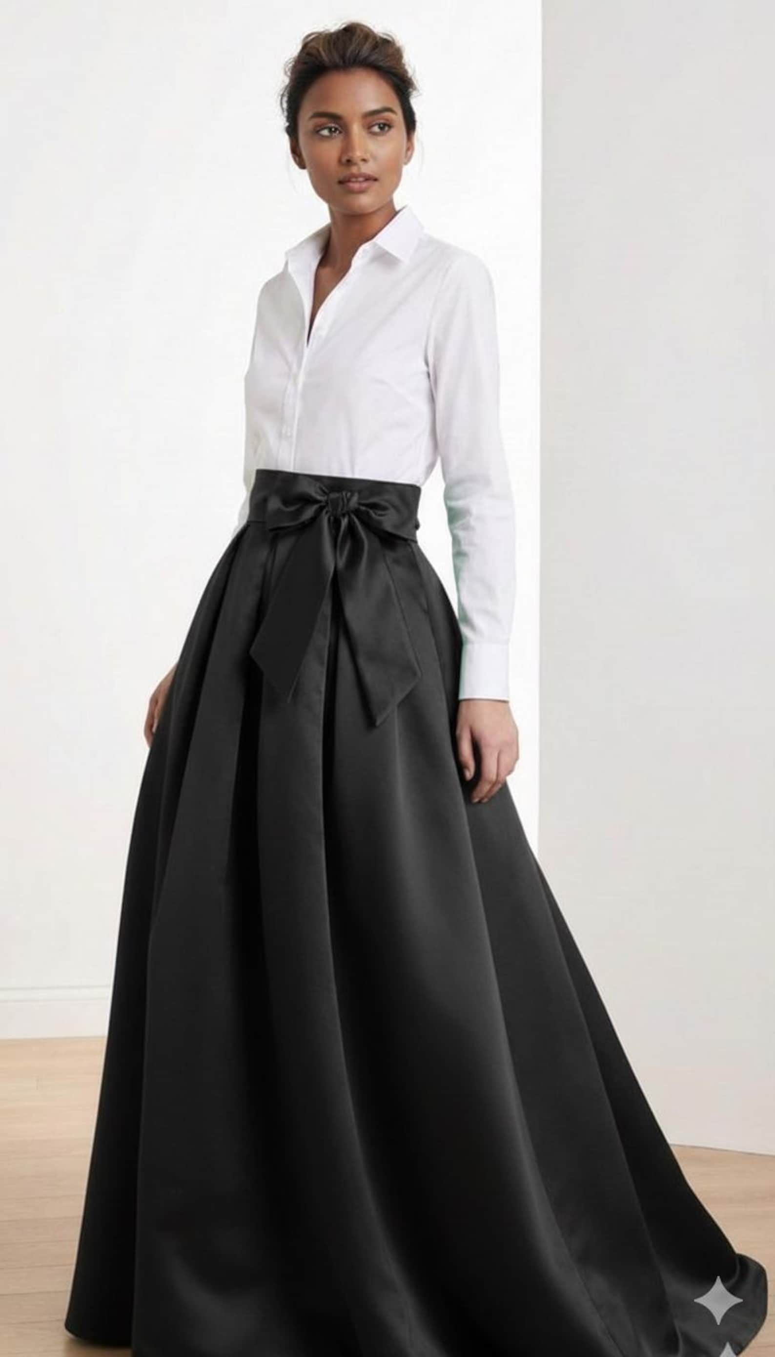 Satin Box Pleat Maxi Skirt, Formal Gown With Pockets, Custom Made - Etsy