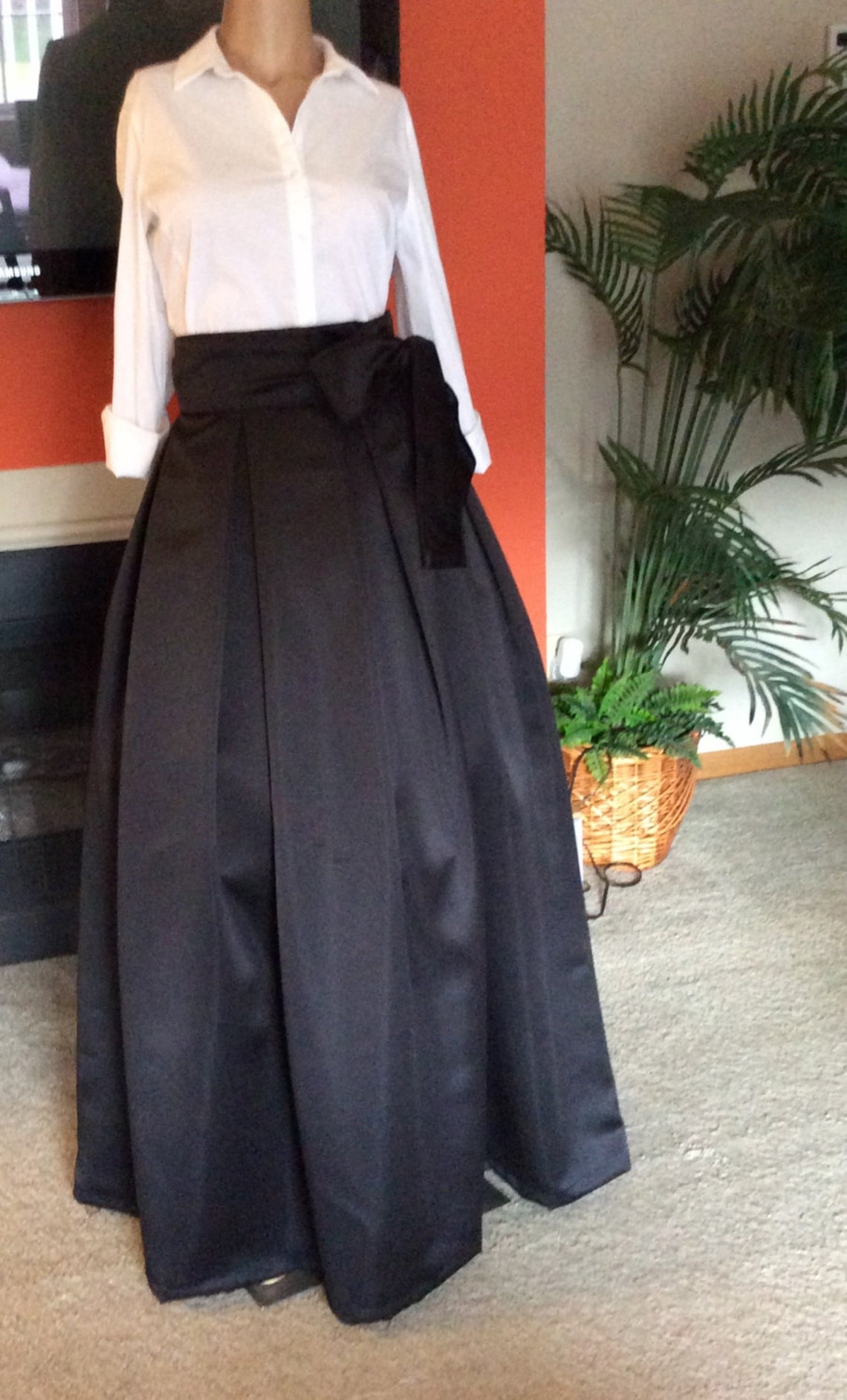 Satin Box Pleat Maxi Skirt, Formal Gown With Pockets, Custom Made - Etsy