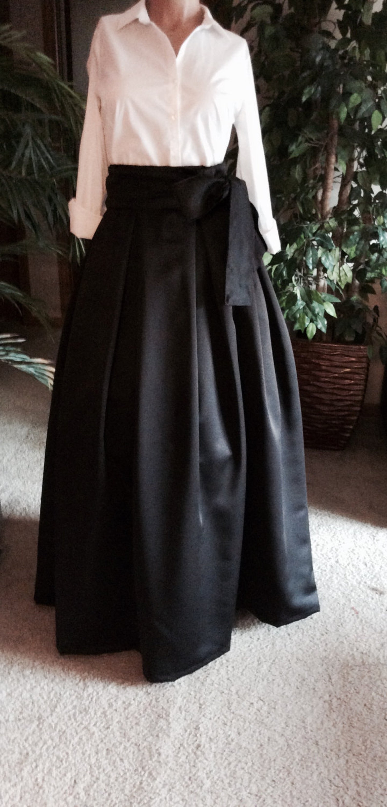 Satin Box Pleat Maxi Skirt, Formal Gown With Pockets, Custom Made - Etsy