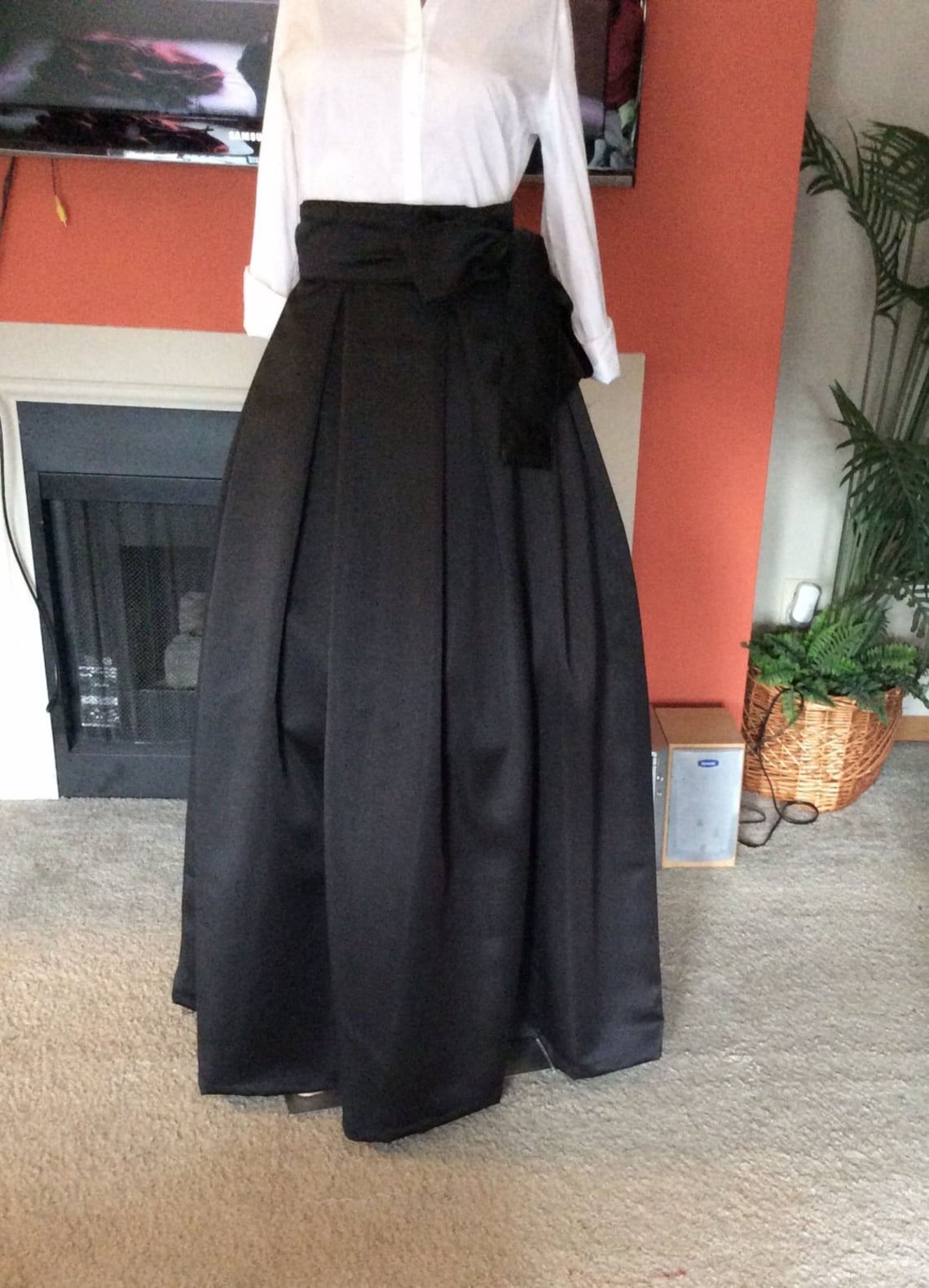 Satin Box Pleat Maxi Skirt, Formal Gown With Pockets, Custom Made - Etsy