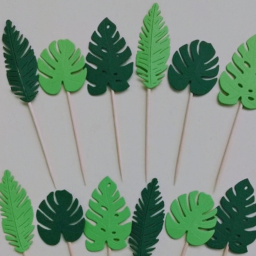 Safari Leaf Cake Toppers Jungle Theme Mixed Leaves Cupcake - Etsy UK