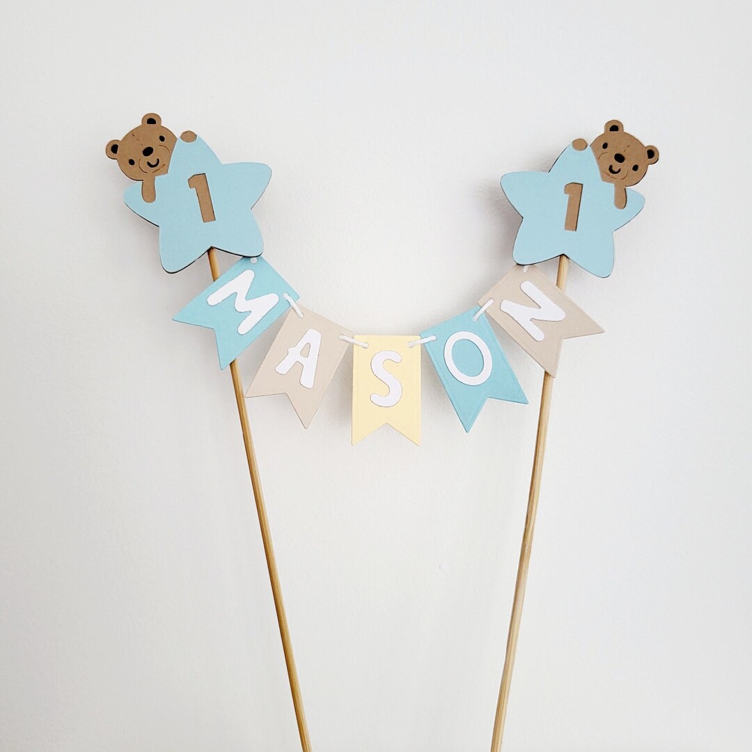 Teddy Bear Cake Bunting Topper, Teddy Cake Topper, 1st Birthday Cake ...