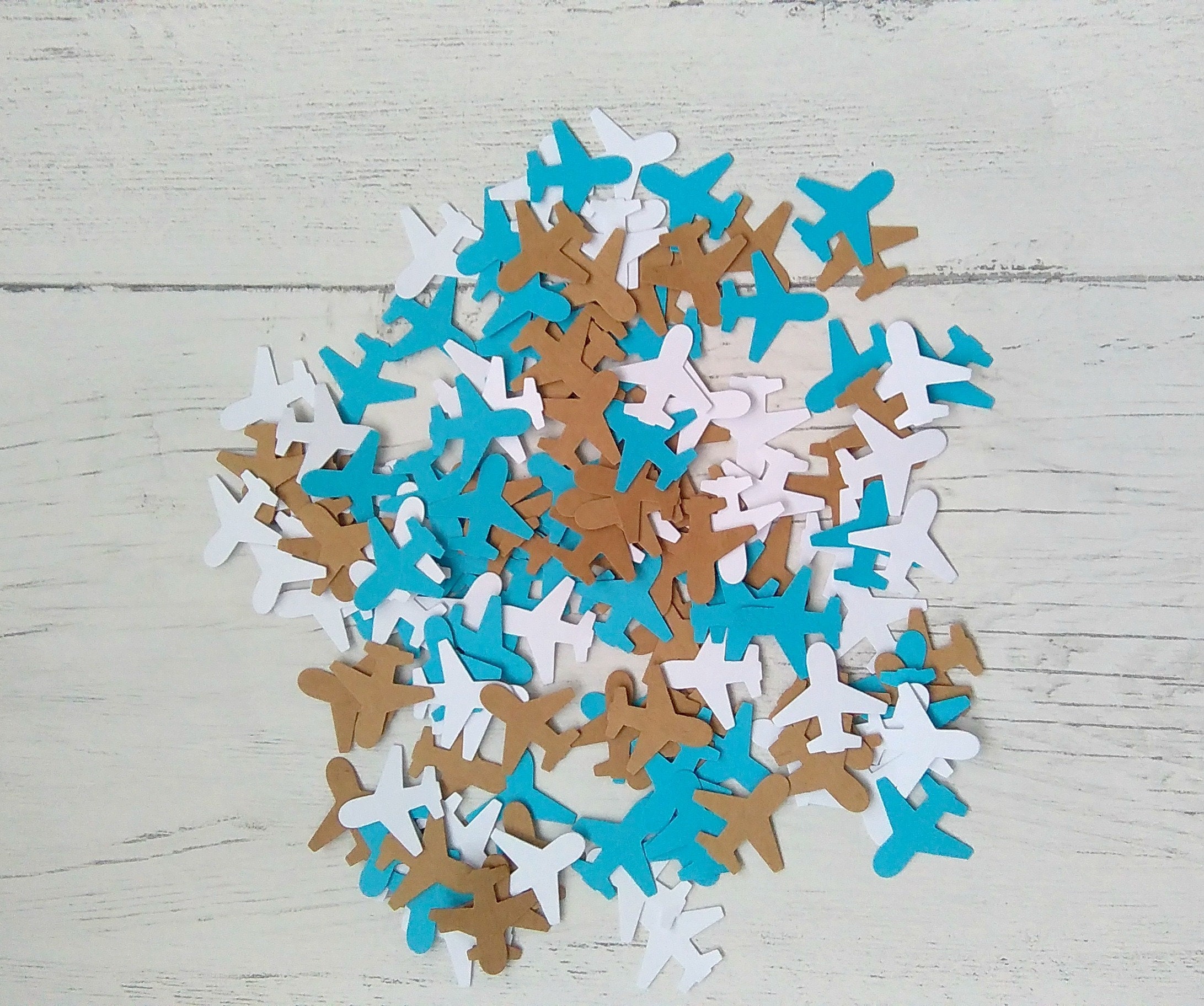 Airplane table confetti Travel theme confetti Blue Kraft | Etsy