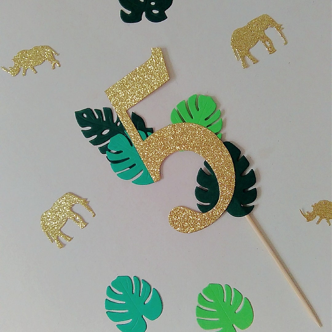 Number Five Jungle Cake Topper, 5th Birthday Dinosaur Topper, Number ...