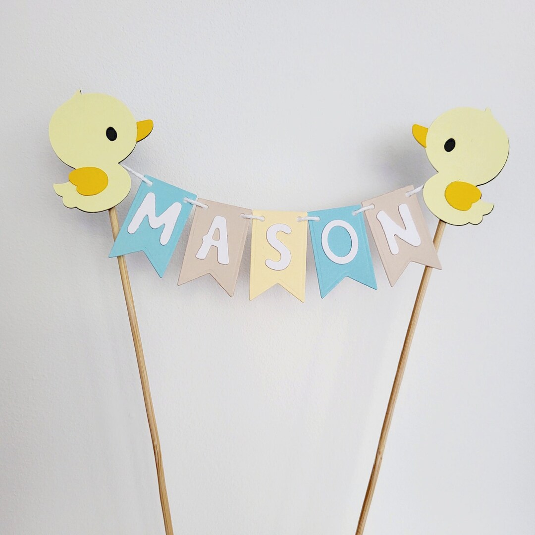 Duck Cake Topper, Rubber Duckie Cake Bunting, 1st Birthday Topper, Baby ...
