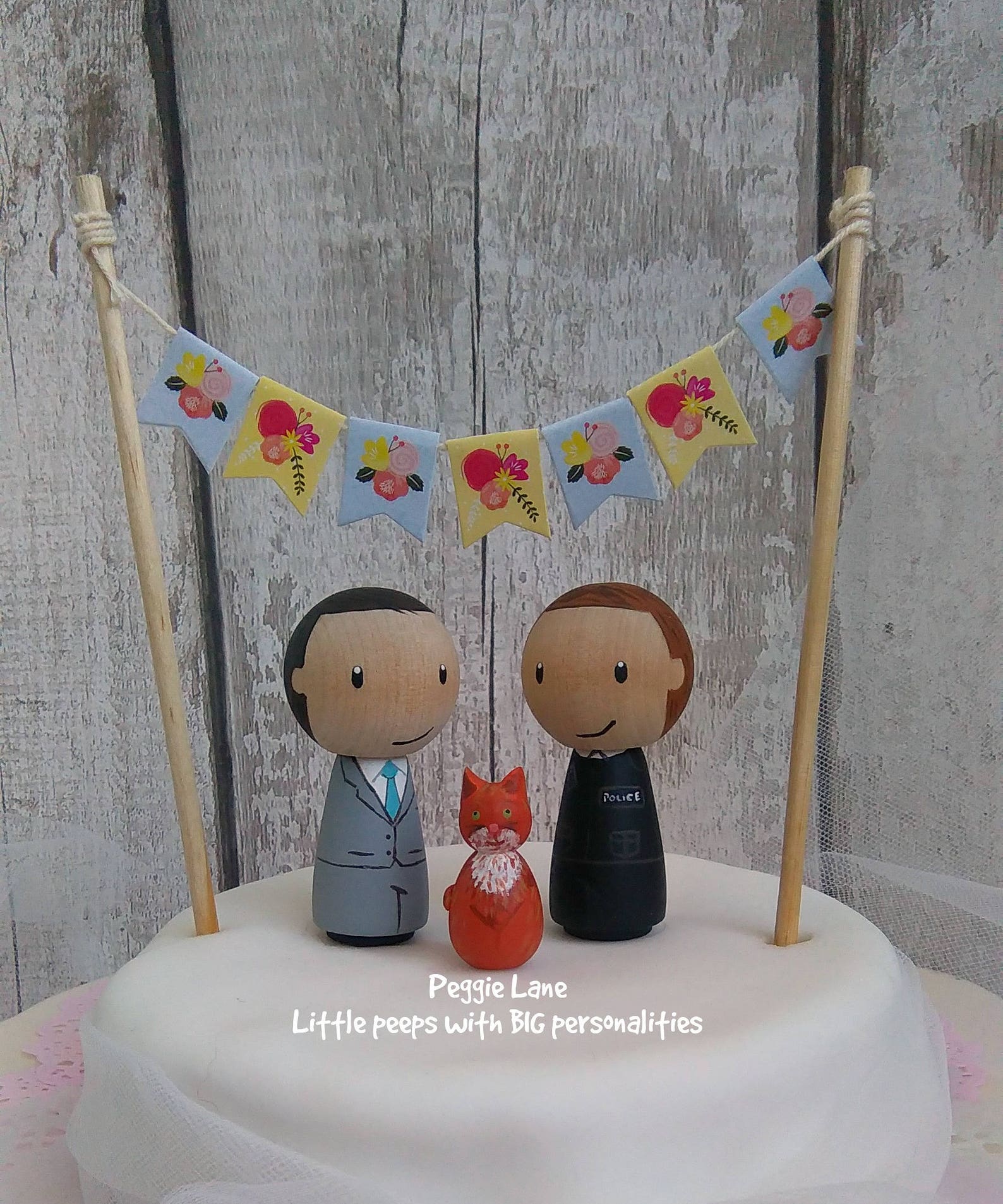 Peg Doll Wedding Cake Topper With Cat Bride and Groom Cake - Etsy