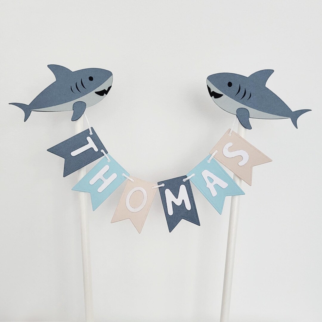Shark Cake Topper, Shark Themed Cake Bunting, Shark Birthday Topper ...