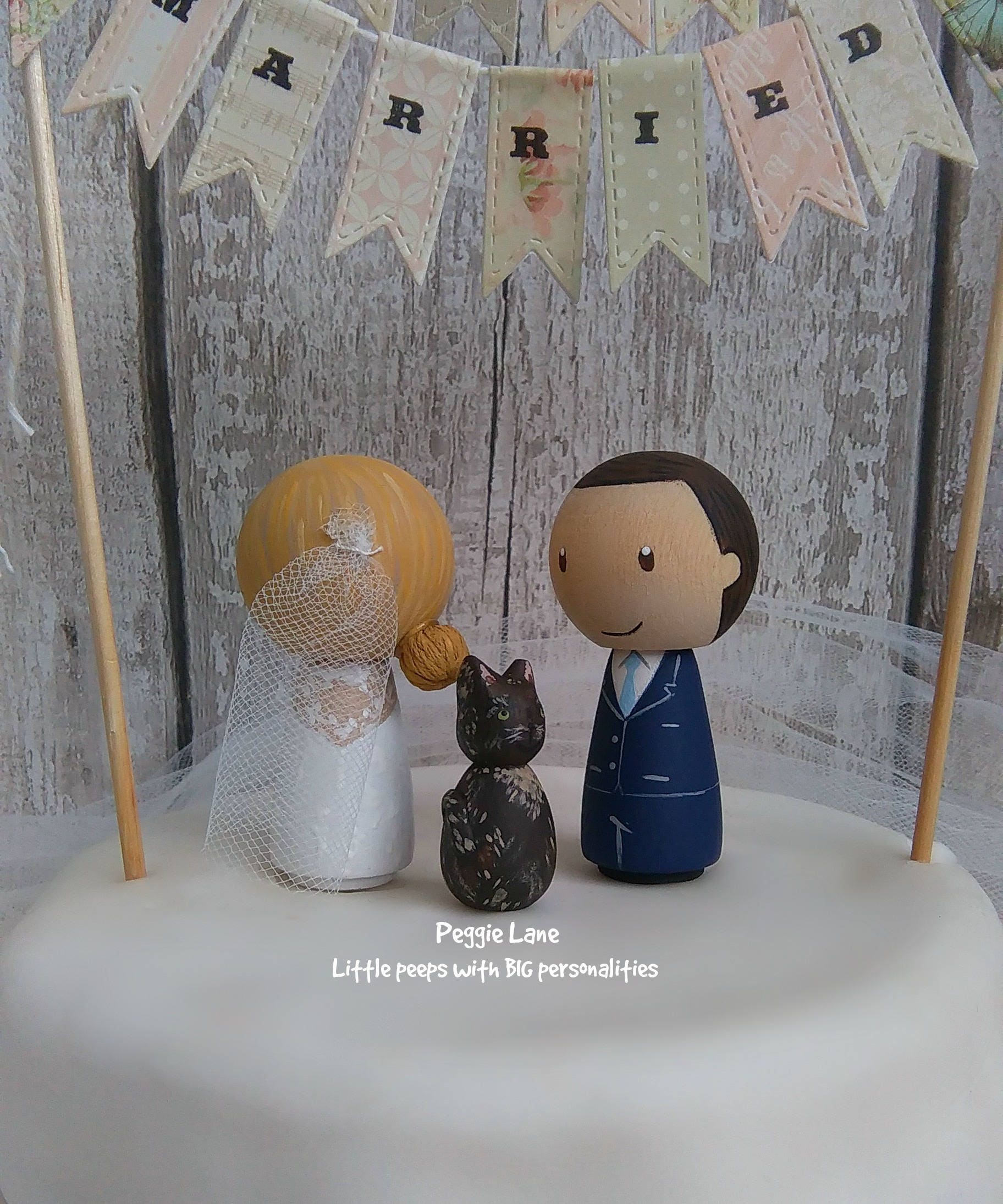 Peg Doll Wedding Cake Topper With Cat Bride and Groom Cake | Etsy
