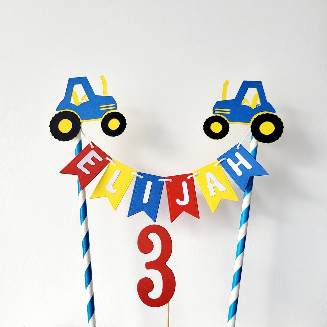 Tractor Cake Topper, Tractor Bunting Cake Topper, Blue Tractor Topper ...