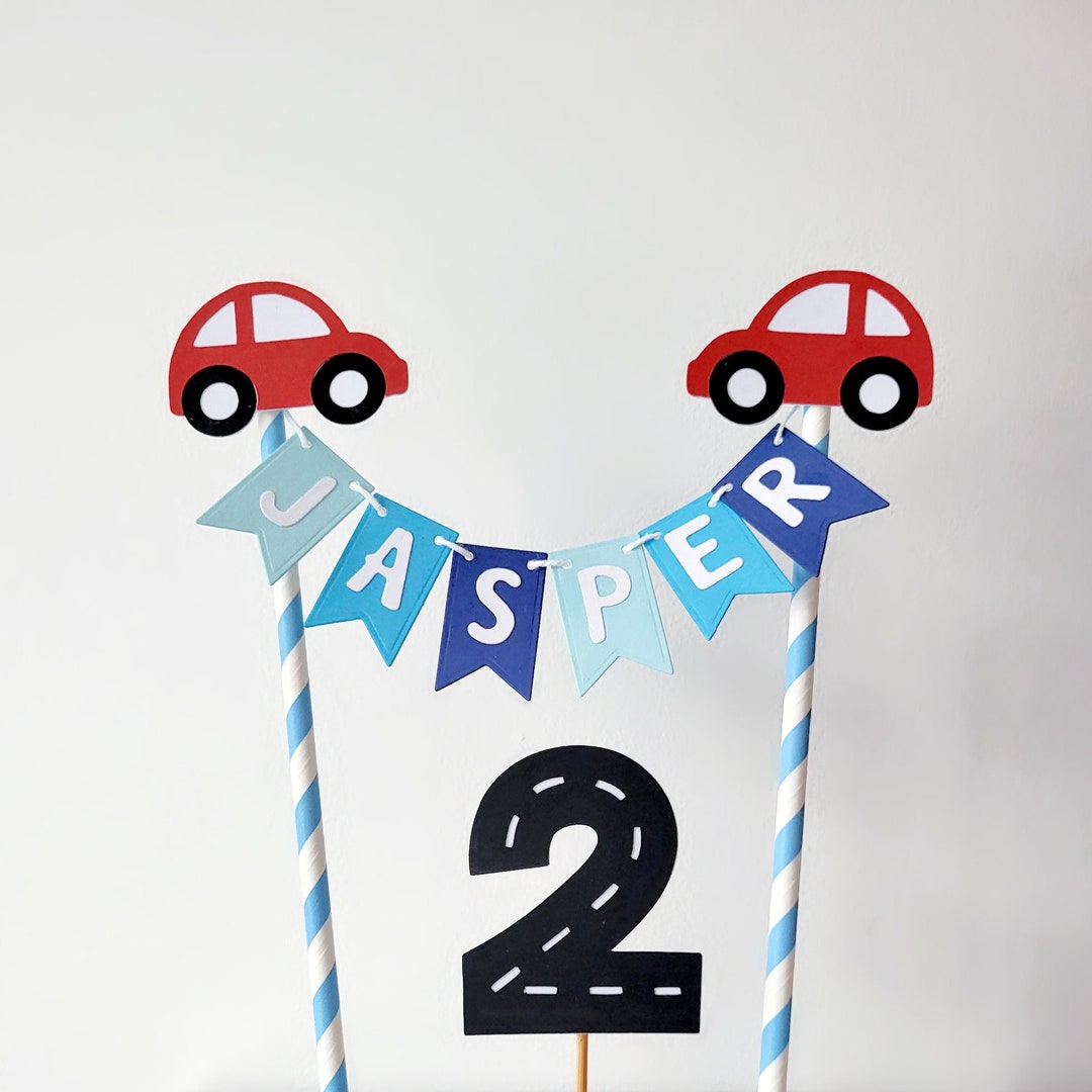 Car Cake Topper, Transport Theme Topper, Red Car Bunting Cake Topper ...